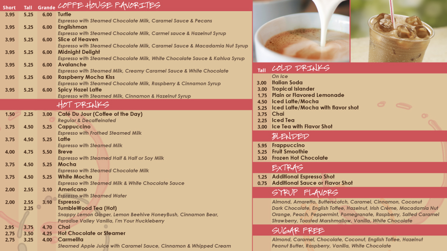 Hospital Coffee Shop Menu